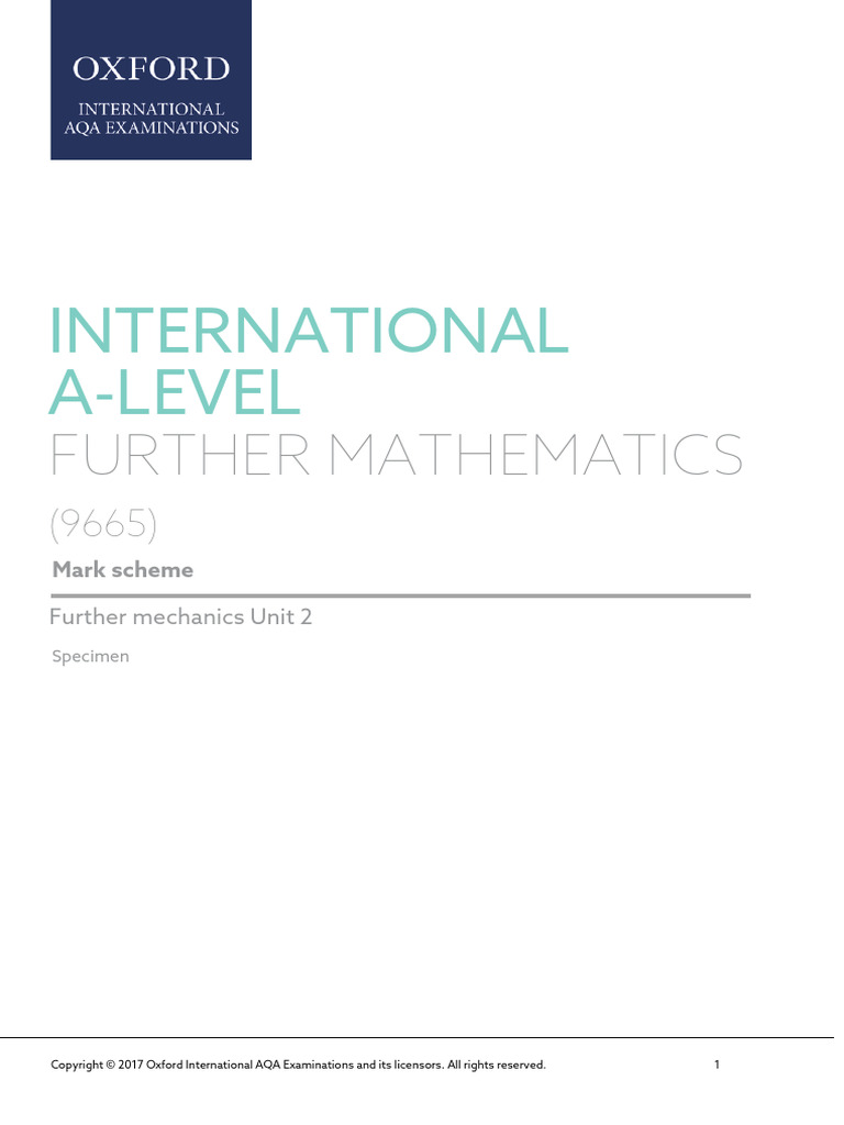 9665 FM05 International A Level Further Mathematics Mark Scheme 2017 v2 ...