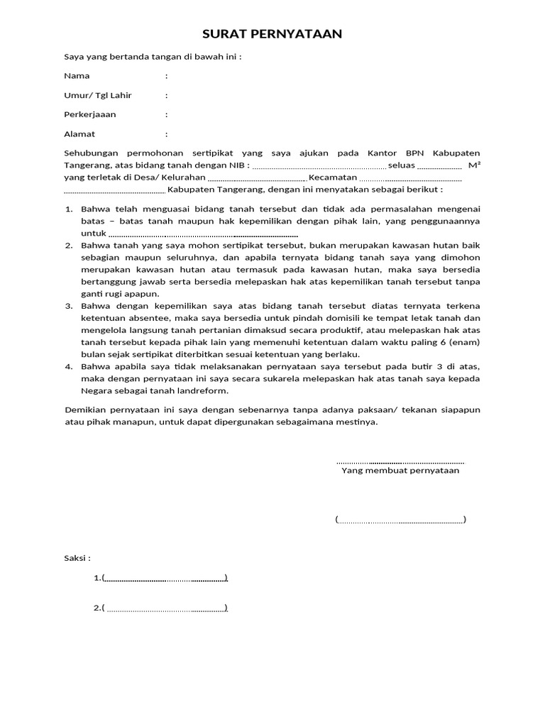 Pernyataan Kepemilikan Tanah Absenti | PDF