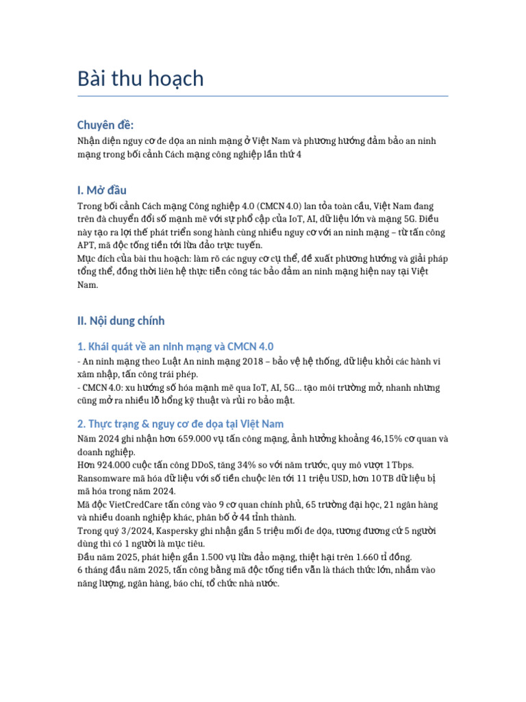 Bai Thu Hoach An Ninh Mang | PDF