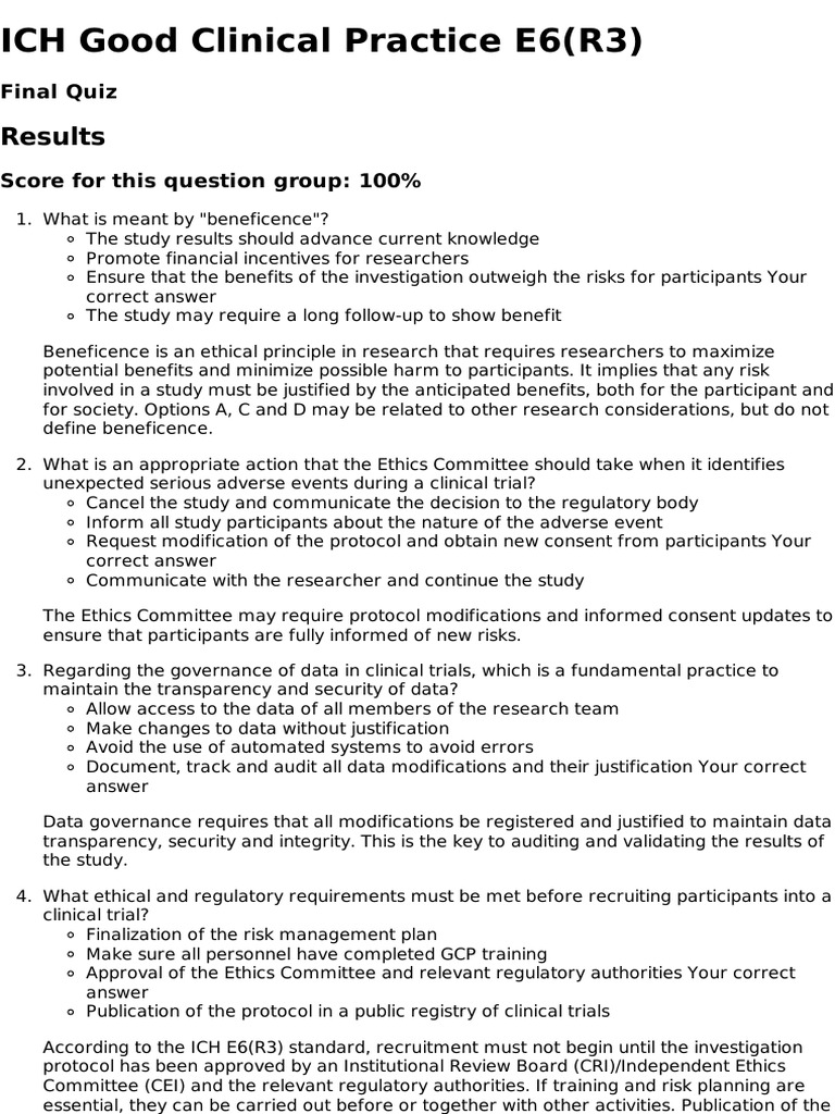 Ich GCP E6 r3 Final Quiz | PDF | Clinical Trial | Informed Consent