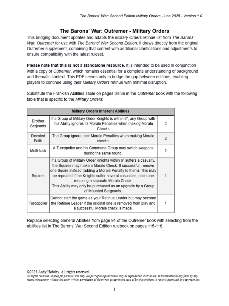 Outremer Military Orders BW2 Bridging v1 | PDF | Knight | Shield