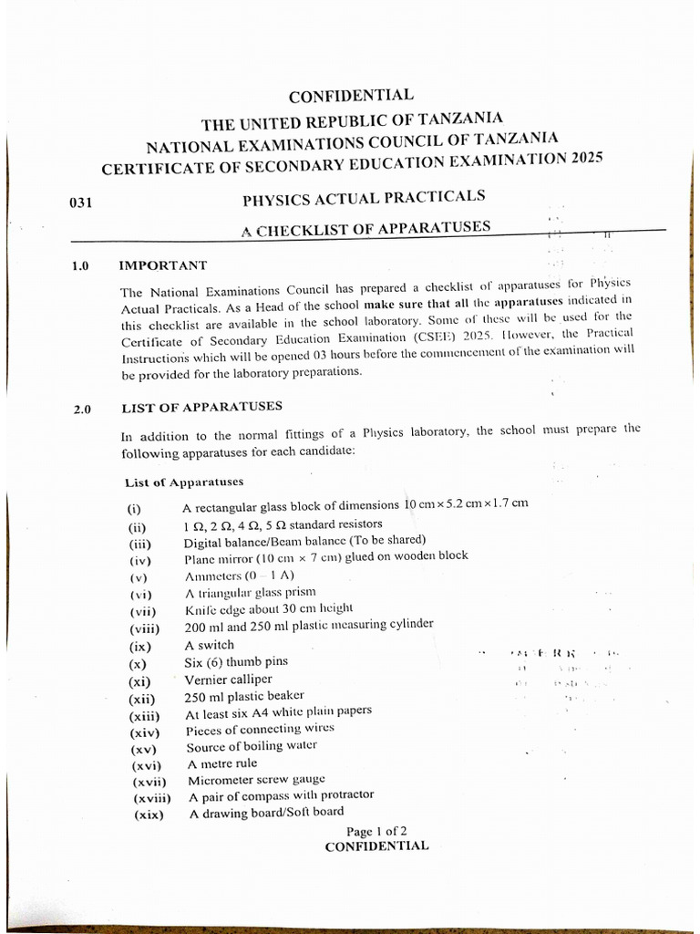 Physics f4 Necta Checklist | PDF