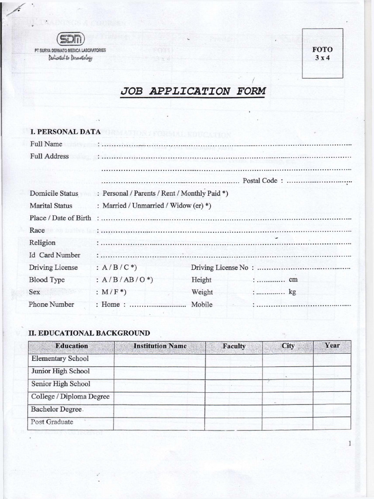 Job Application Form | PDF