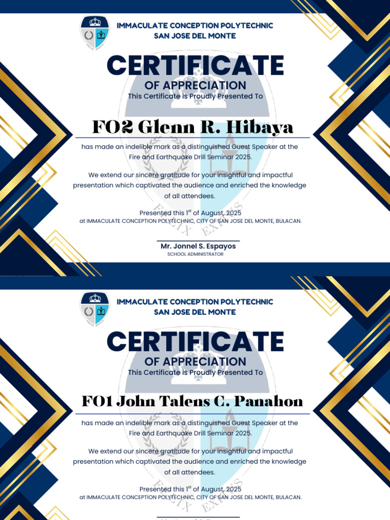 Fire & Earthquake Cert 2025 | PDF