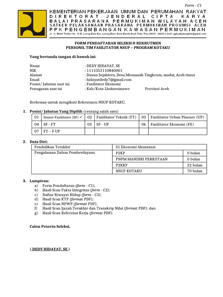 Form - C1. Form Pendaftaran | PDF