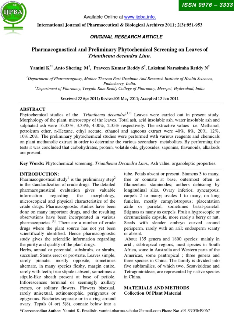 Pharmacognostical and Preliminary Phytochemical Screening On Leaves of ... Pharmacognostical and Preliminary Phytochemical Screening On Leaves of ...