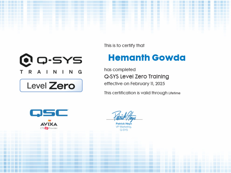 Q SYS Level Zero Training-Q SYS Level Zero Certificate 818358 | PDF