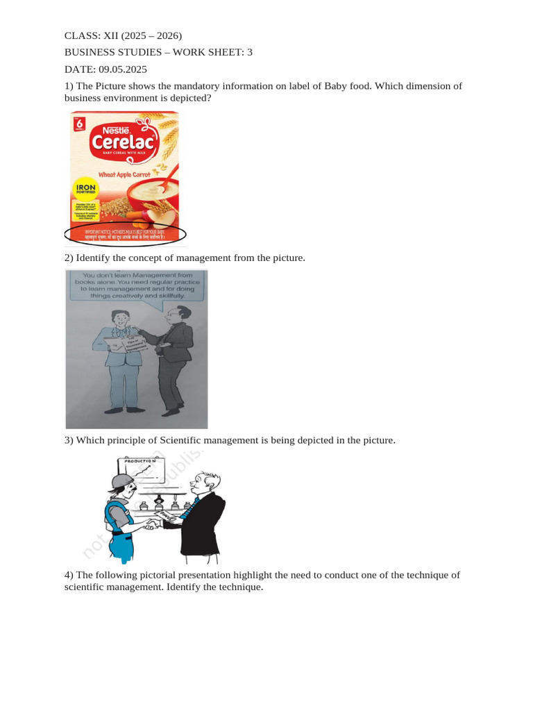 Business Studies Class 12 - Worksheet 3 | PDF