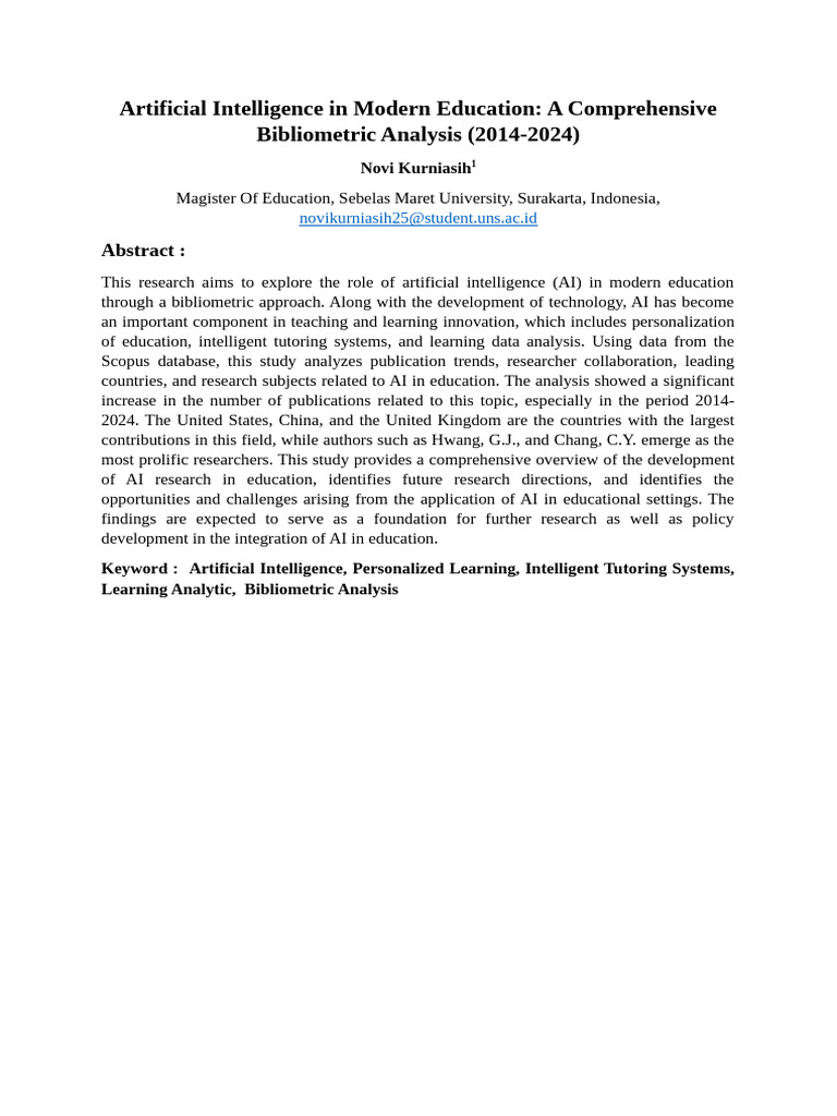 Artificial Intelligence in Modern Education, A Comprehensive ...