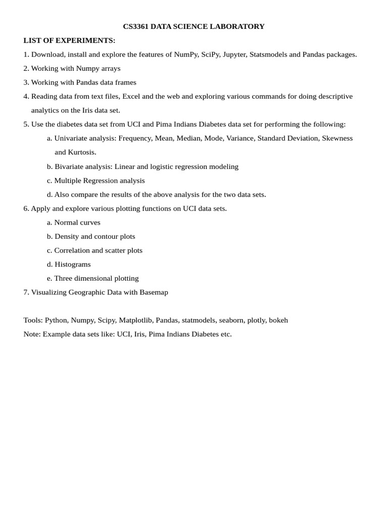 Cs3361 Data Science Laboratory | PDF | Regression Analysis | Normal Distribution