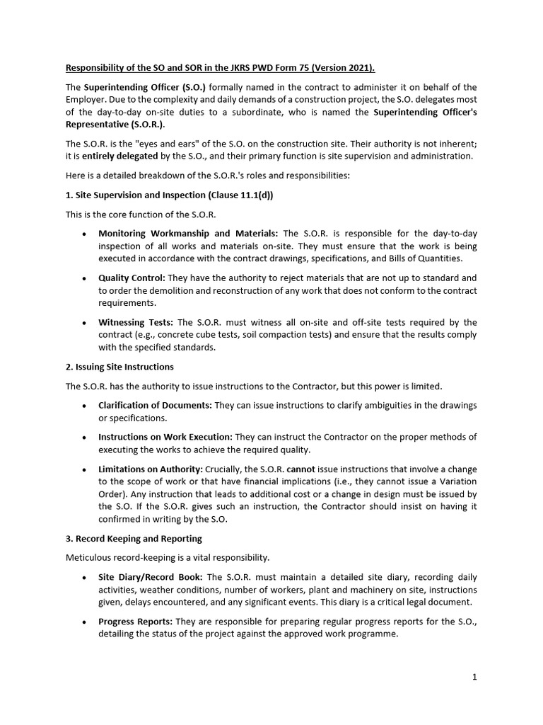 SOR Responsibilities in PWD 75 2021 | PDF | Specification (Technical ...