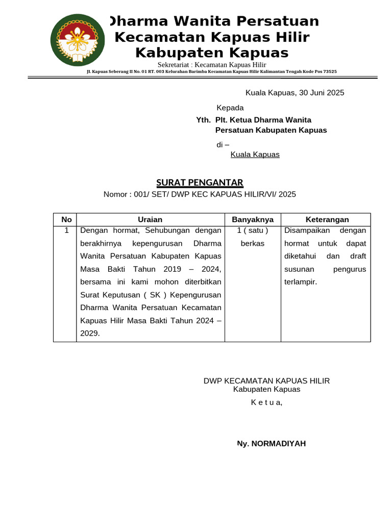 Pengesahan Pengurus DWP Kapuas Hilir | PDF