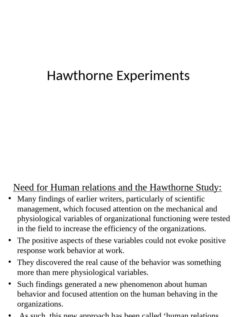 Hawthorne Experiments | PDF | Psychology | Social Psychology