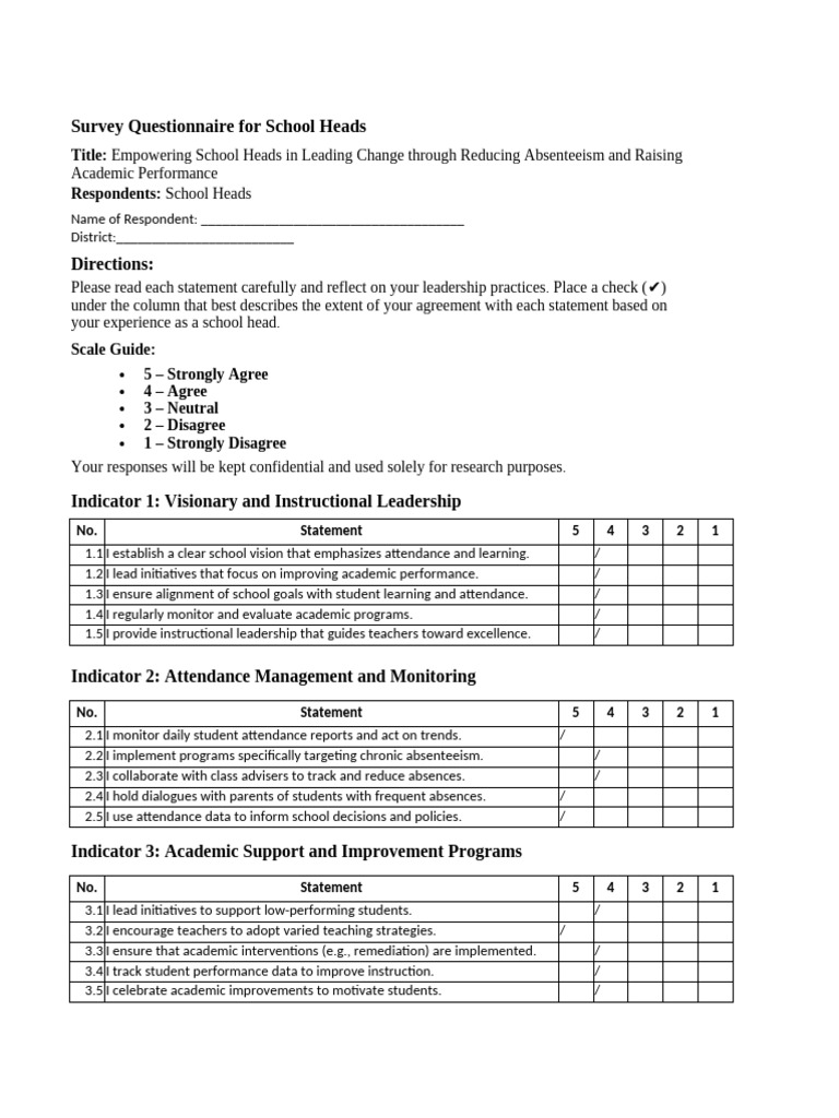 Action Research Survey Questionnaire | PDF | Leadership | Teachers