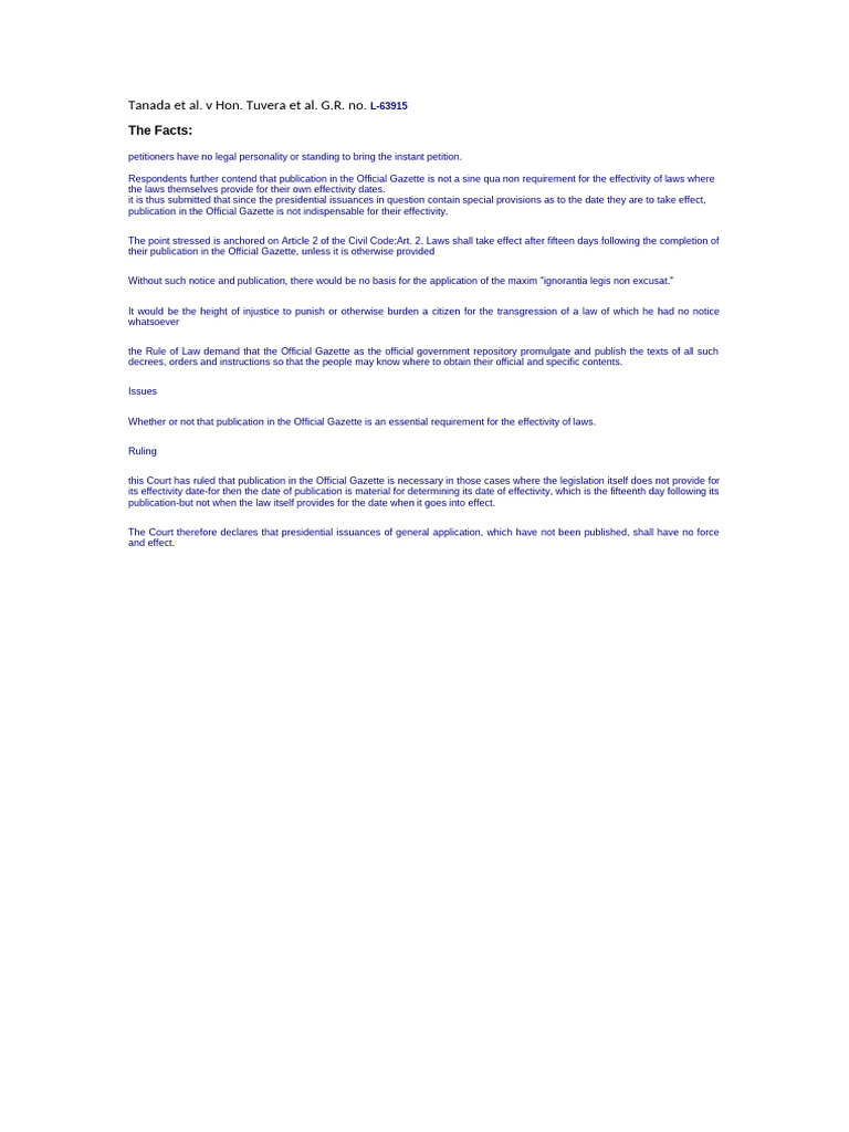 Tanada vs. Tuvera: Publication of Laws | PDF