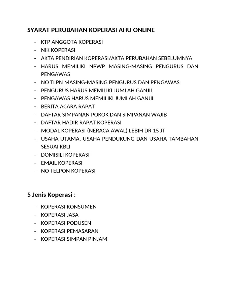 Panduan Perubahan Koperasi AHU Online | PDF