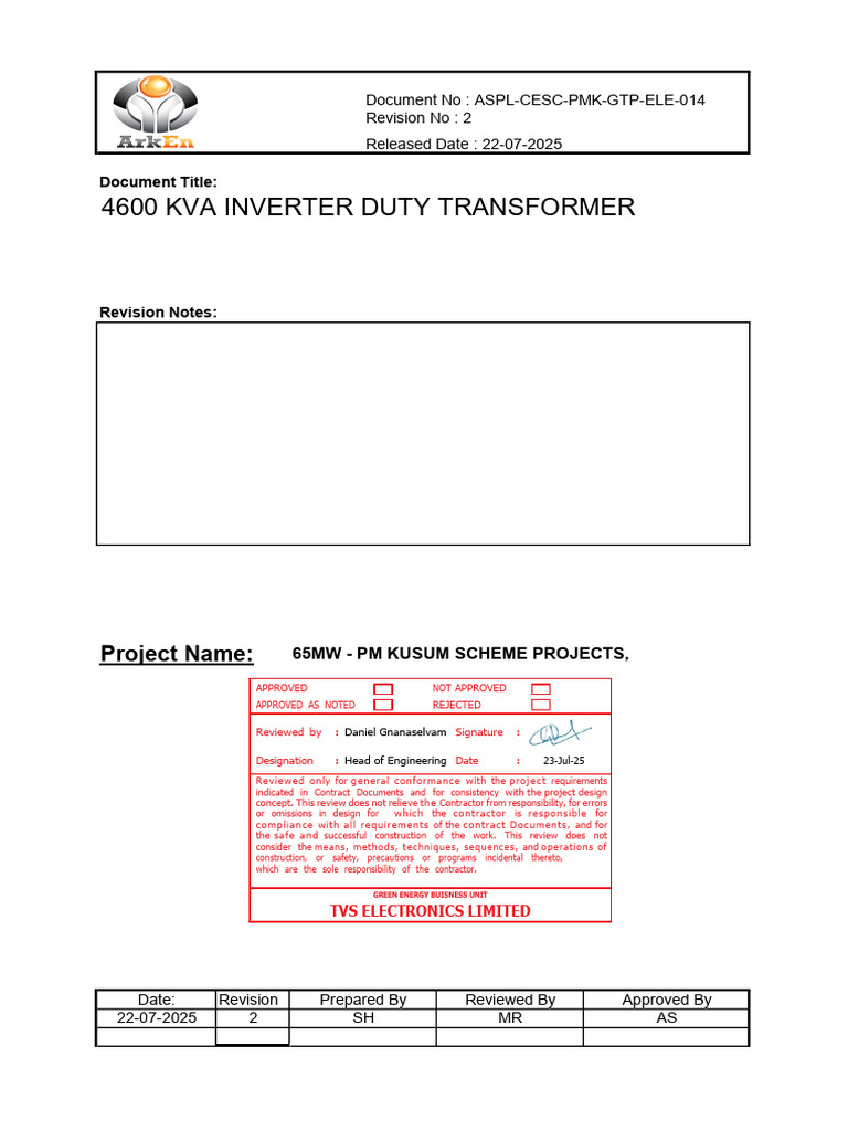Data Sheet - 4600 Kva Inverter Duty Transformer r2 | PDF | Insulator ...