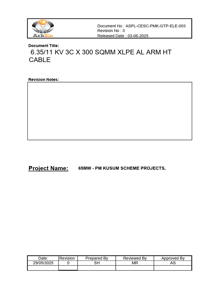 3C 300 SQMM XLPE AL ARM Cable Specs | PDF | Insulator (Electricity ...