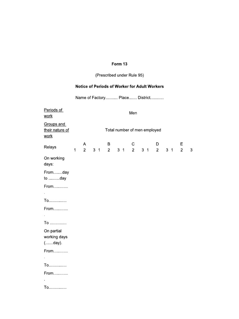 Form 13 - Notice of Periods of Worker For Adult Workers | PDF
