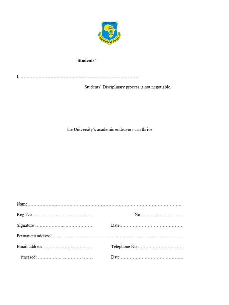Students' Bond of Good Conduct Form | PDF