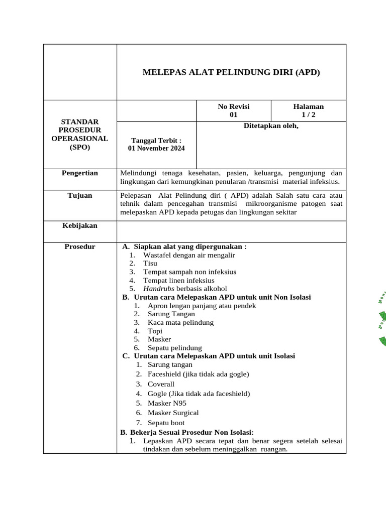 Urutan Melepaskan APD dengan Benar | PDF