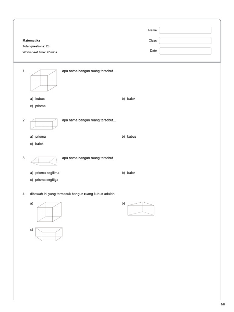Soal Bangun Ruang Kelas 2 SD | PDF
