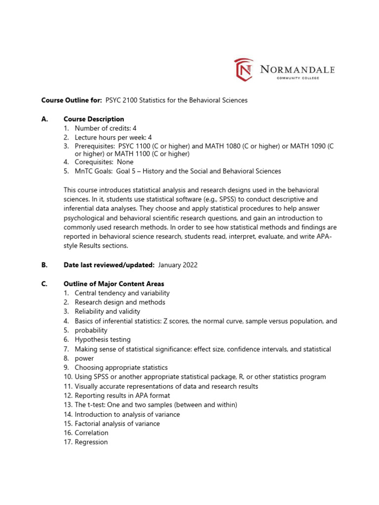 PSYC 2100: Behavioral Statistics Course | PDF | Statistics | Effect Size