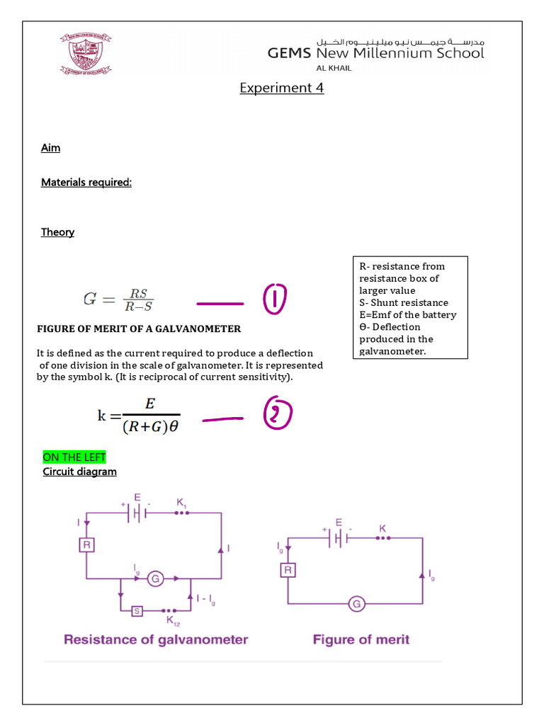 Exp 4 - Resistance of Galvanometer | PDF | Electrical Engineering | Electromagnetism