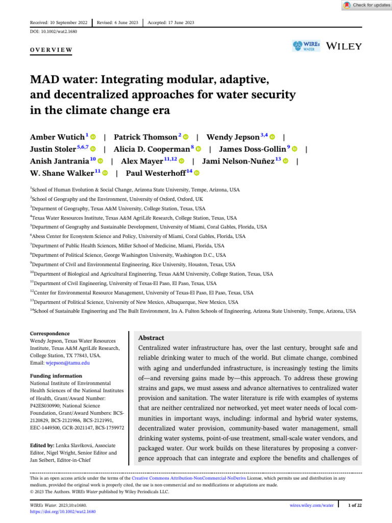 WIREs Water - 2023 - Wutich - MAD Water Integrating Modular Adaptive ...