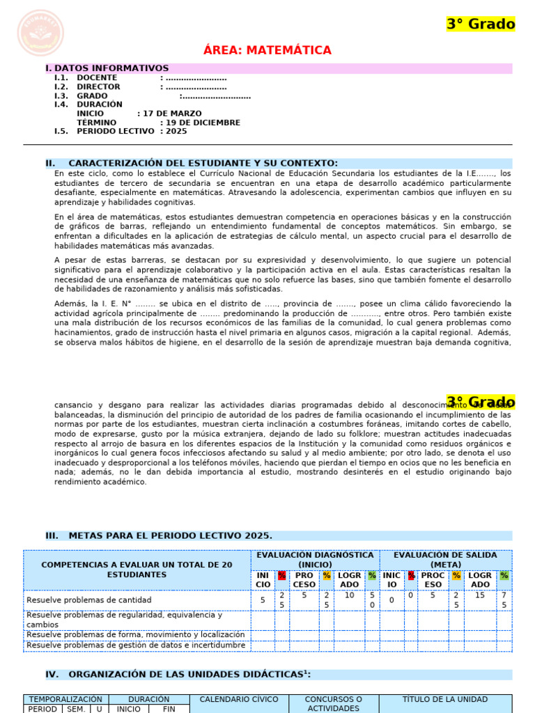 Plan de Matemáticas 3° Grado 2025 | PDF | Aprendizaje | Plan de estudios