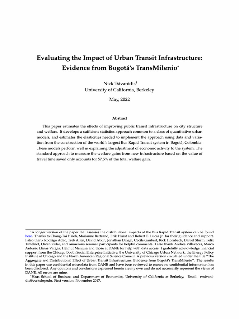 Impact of Bogota's TransMilenio on Urban Welfare | PDF | Public ...