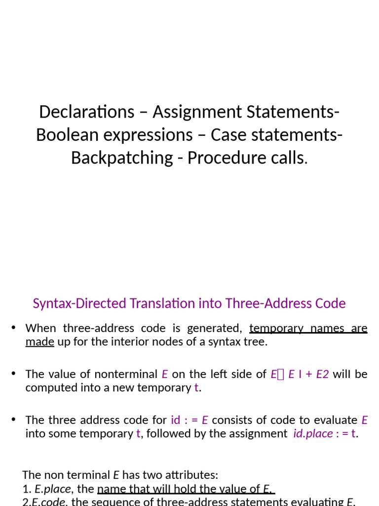 Unit 4 Syntax Directed Translation Second Half | PDF | Control Flow | Boolean Data Type