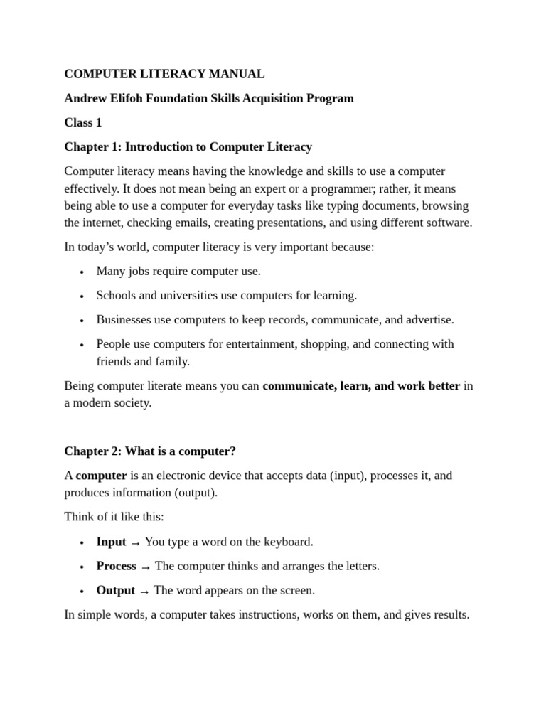 Introduction to Computer Literacy | PDF | Computer Hardware | Input/Output