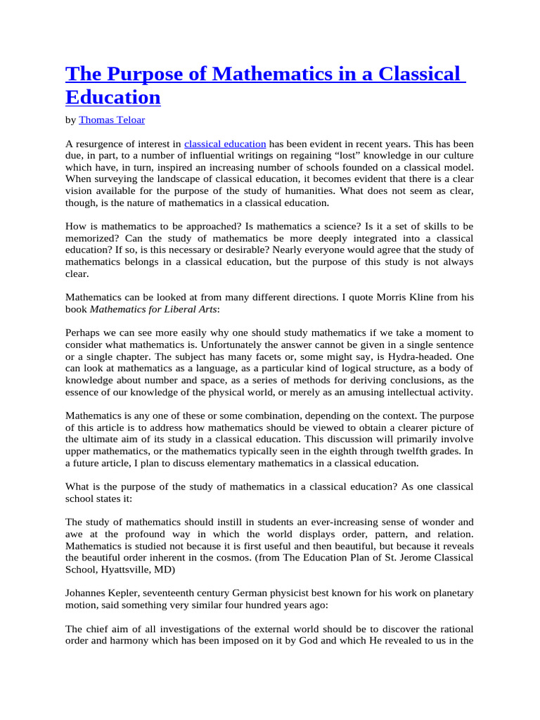 The Role of Mathematics in Classical Education | PDF | Mathematics ...