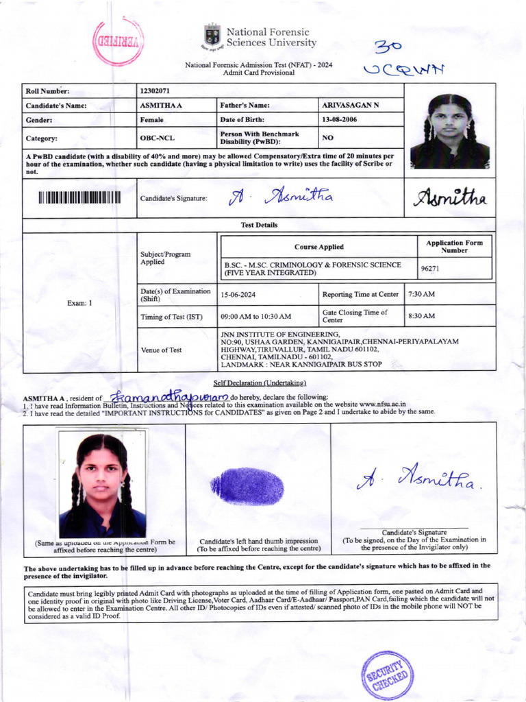 NFAT 2024 Admit Card Instructions | PDF