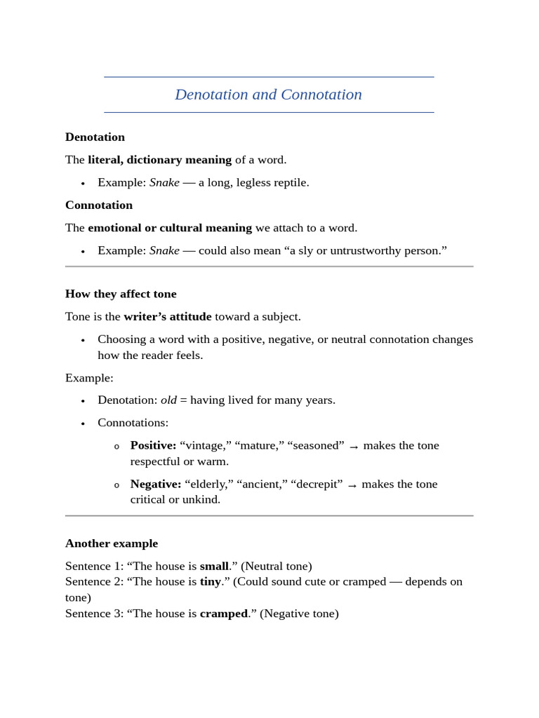 Denotation and Connotation | PDF