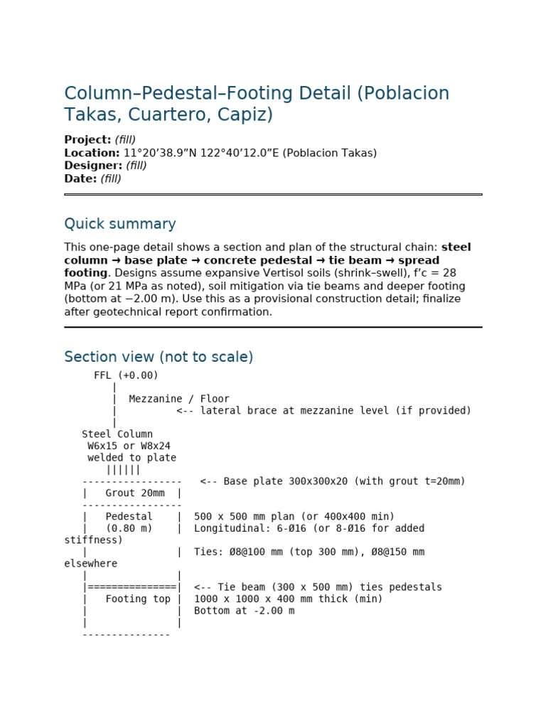 Column-Pedestal-Footing Detail - Poblacion Takas | PDF | Architectural ...