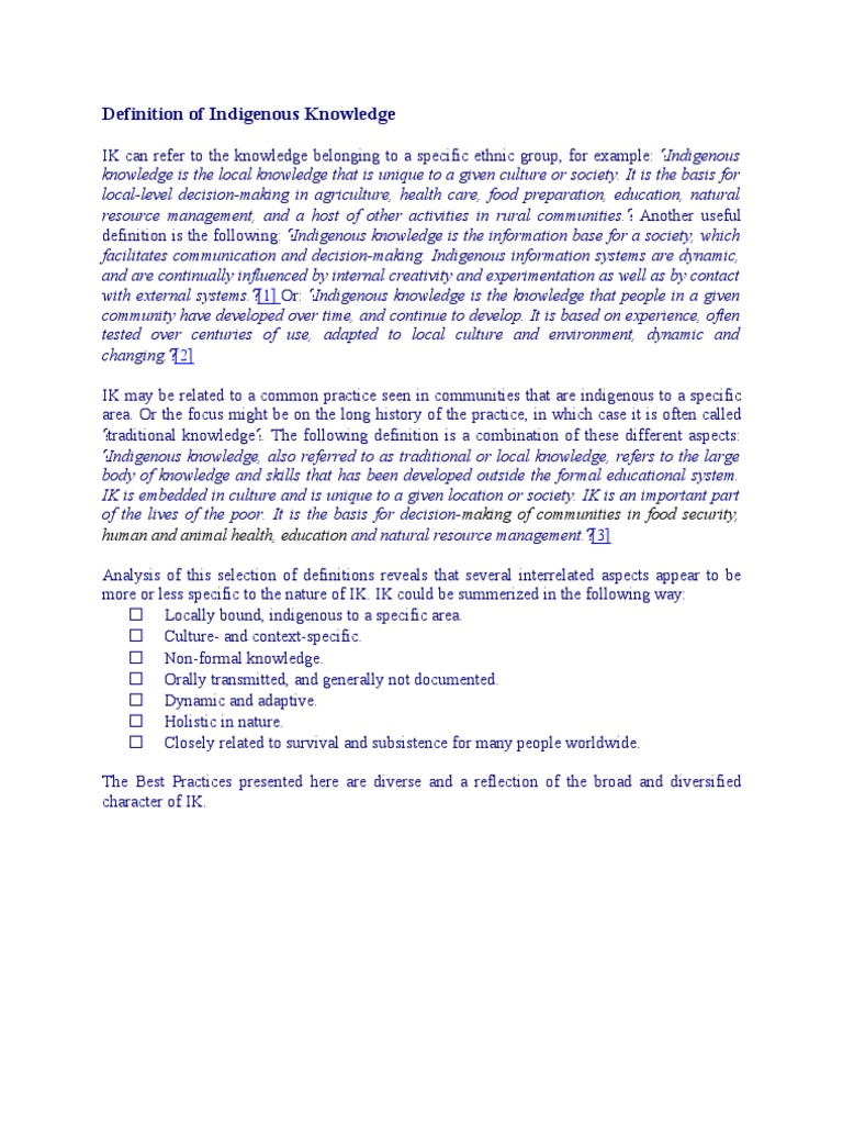 Definition of Indigenous Knowledge | PDF | Self-Improvement