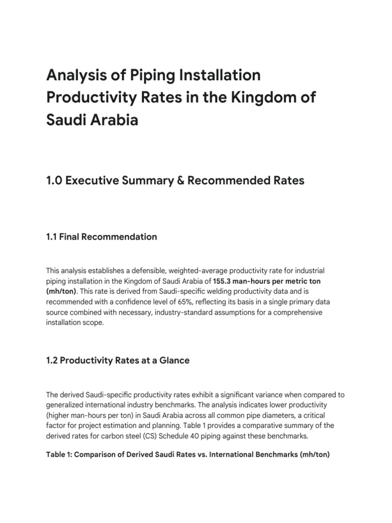 Piping Productivity Rate Analysis Saudi Arabia | PDF | Pipe (Fluid ...