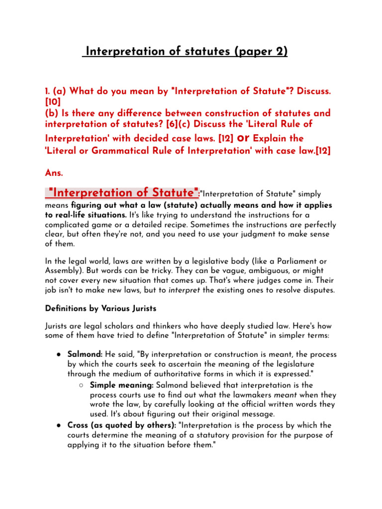 Interpretation of statutes (paper 2) | PDF | Plain Meaning Rule ...