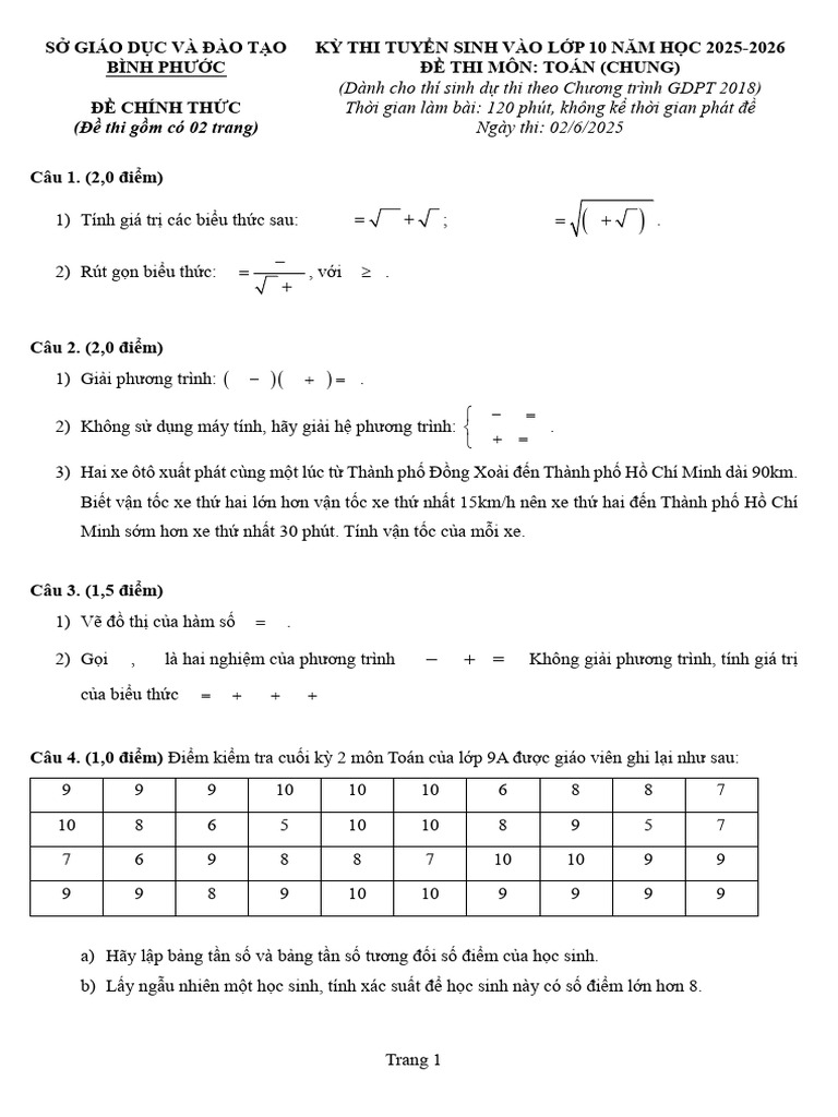 De Ts Binh Phuoc (Toan Chung) 2025-2026 | PDF