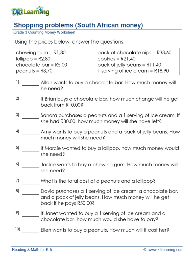 Grade 3 South African Rand Money C | PDF | Confectionery | Sugar ...