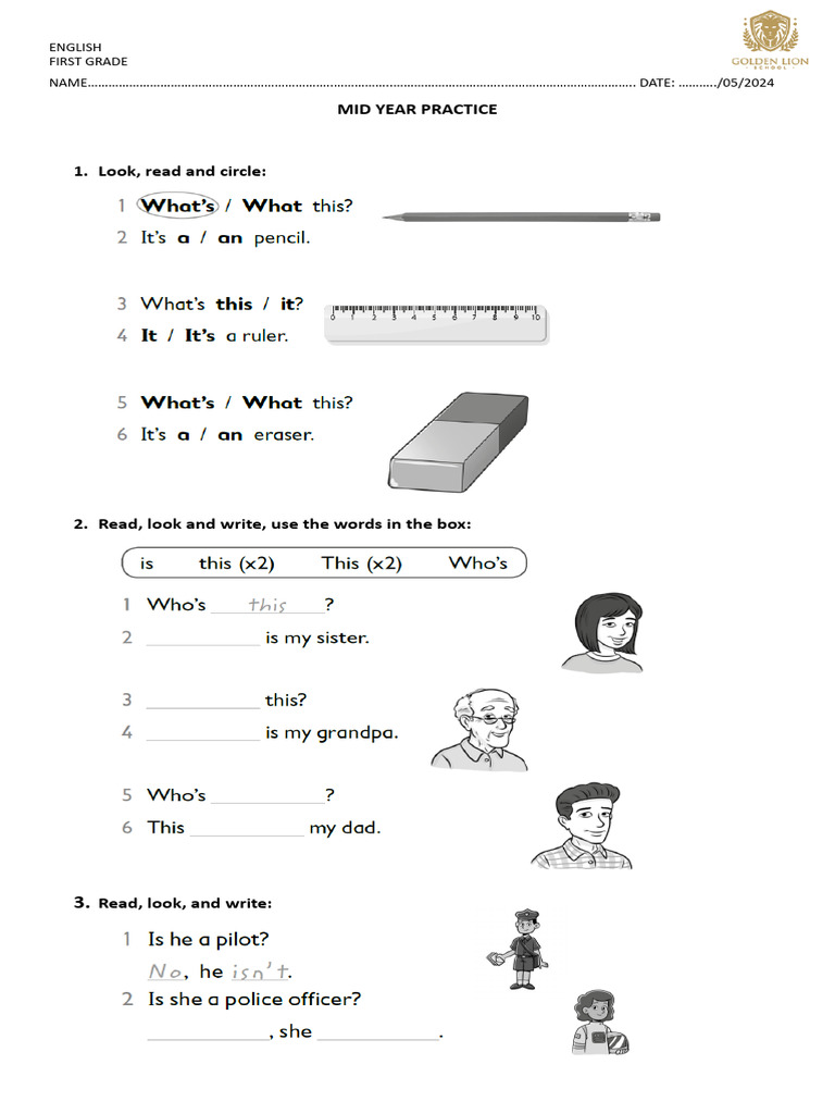 First Grade English Mid-Year Practice | PDF