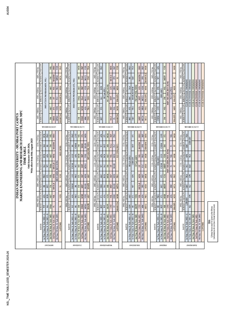 Timetable Wef Aug04 2025 | PDF