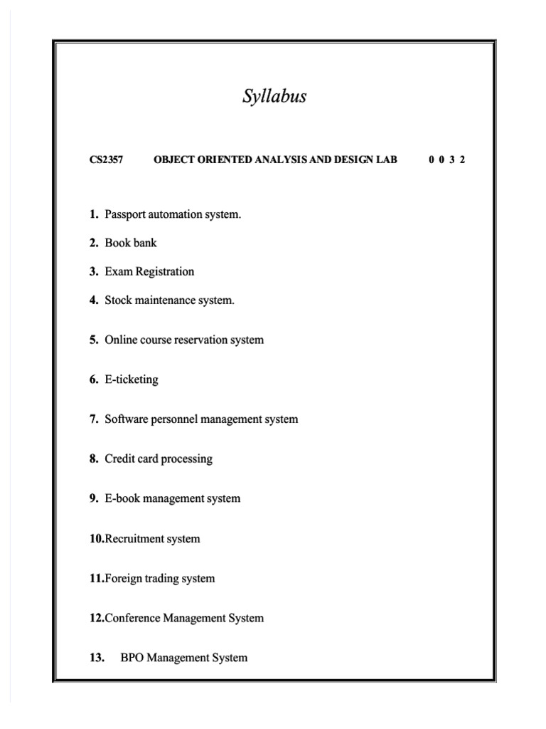 PDF Cs8582 Object Oriented Analysis and Design Lab Manualpdf Compress | PDF | Unified Modeling ...