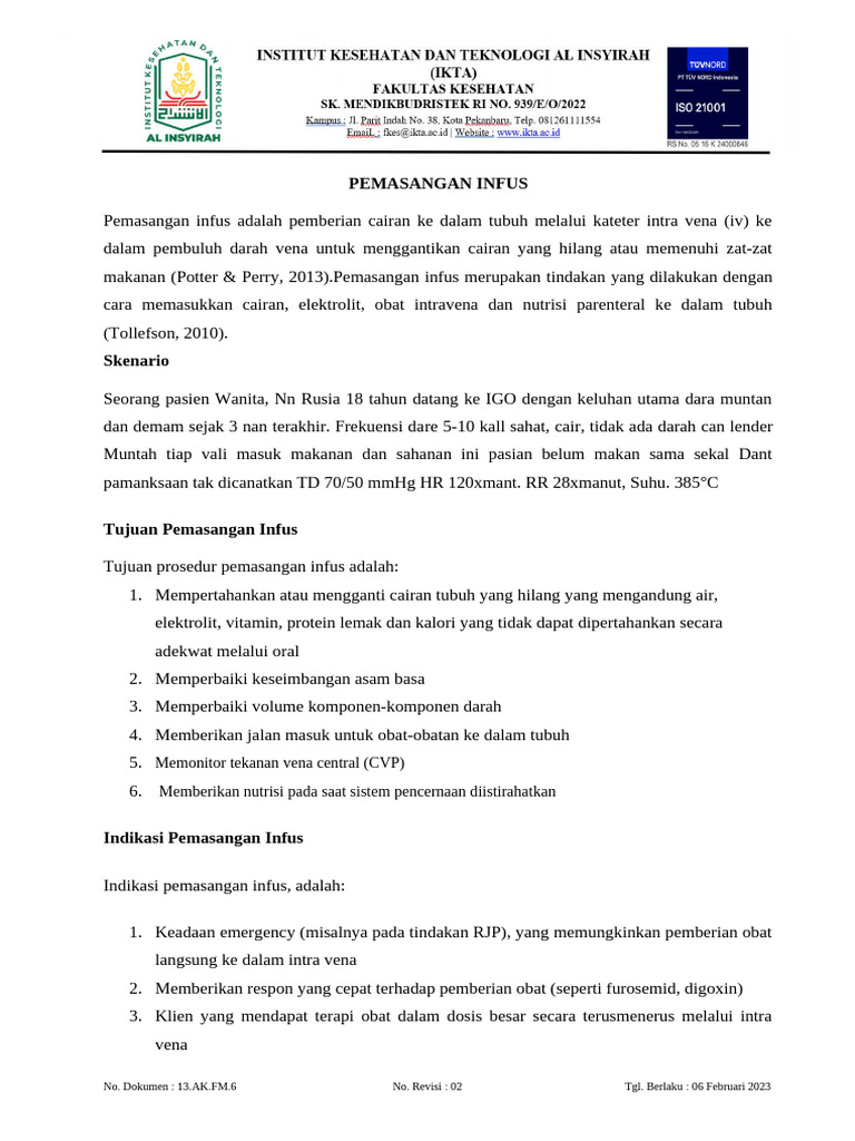 Panduan Pemasangan Infus Medis | PDF