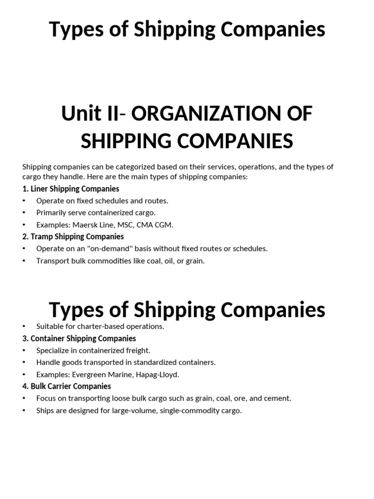 Unit II- Organization of Shipping Companies (1) (1) | PDF | Cargo ...