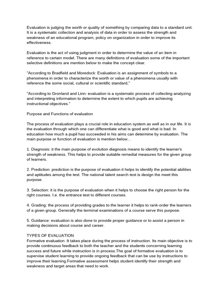 Educational Evaluation Notes Pdf Evaluation Methods