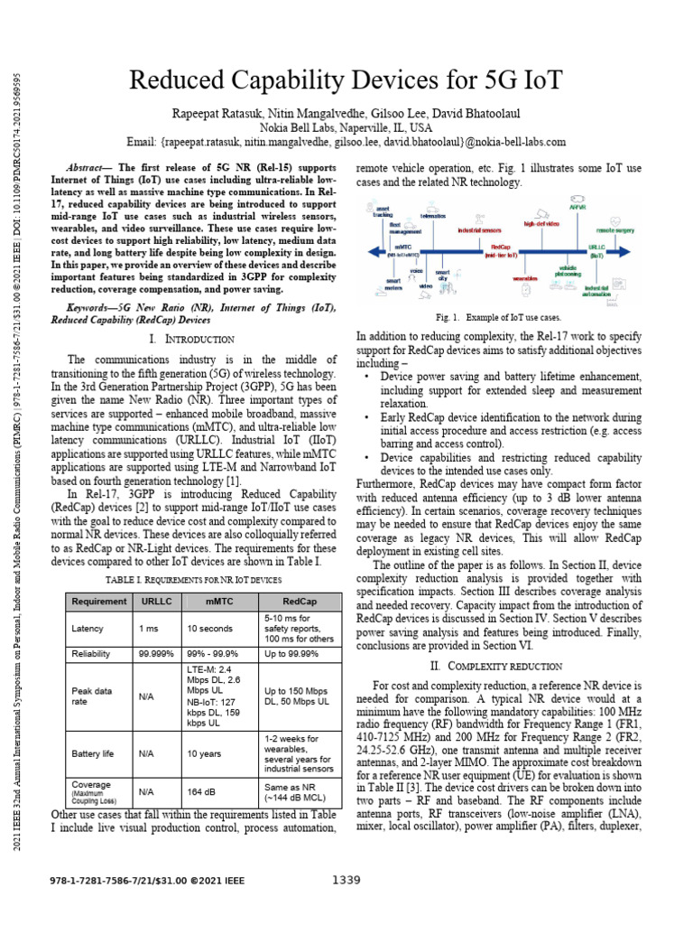 Reduced Capability Devices For 5G IoT | PDF | Internet Of Things ...