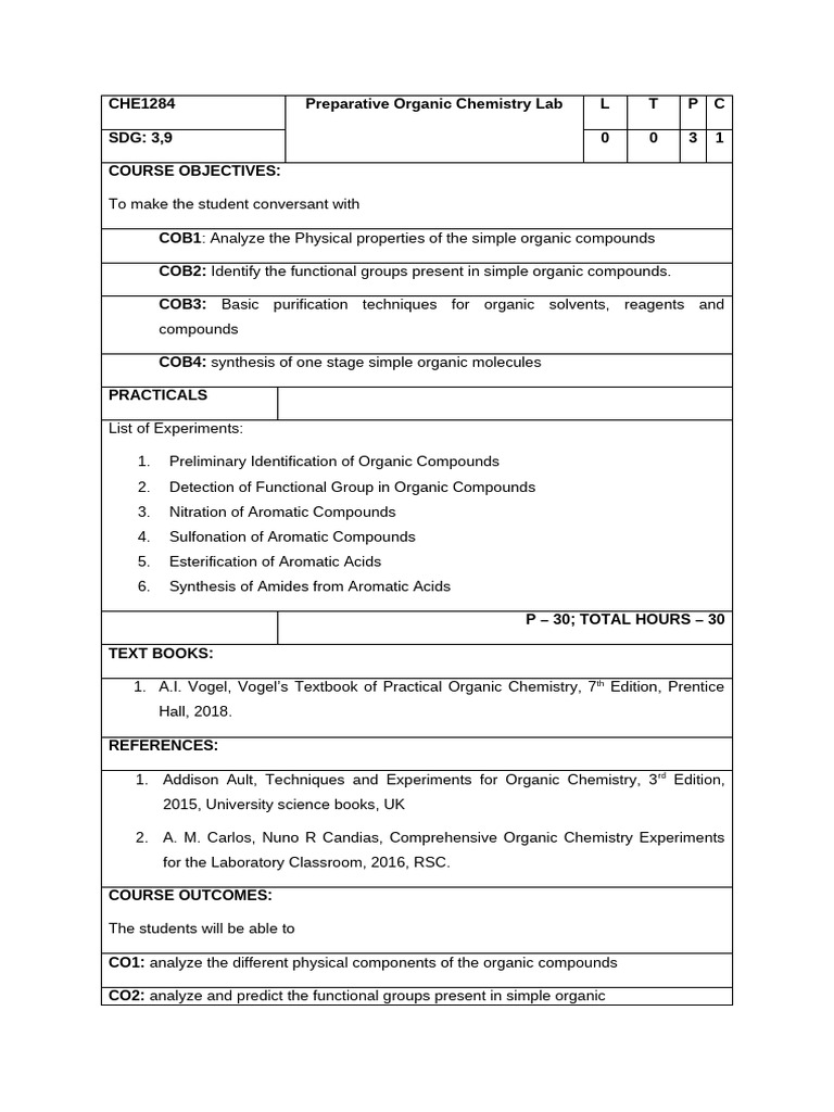 Organic Chemistry Lab Course Overview | PDF